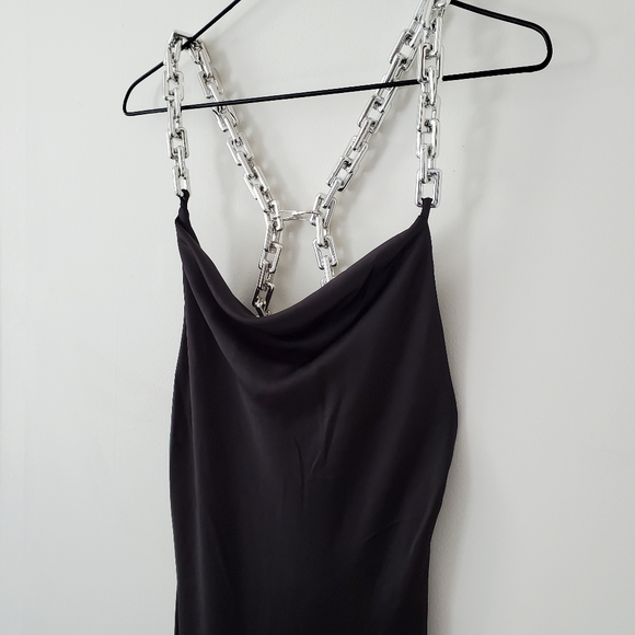 Zara | Dresses | Zara Chain Strap Black Satin Effect Sexy Midi Dress ...